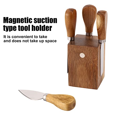 olelo 4 Pieces Cheese Knives Set Includes 4 Stainless Steel Cheese Slicer Cheese Cutter with Wooden Handle & 1 Wooden Magnetic Block Standā¦