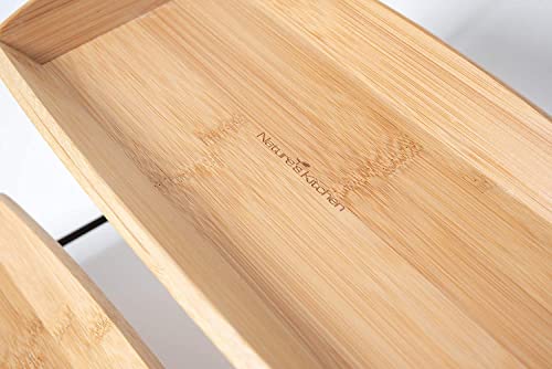 Nature's Kitchen Bamboo Wood Serving Tray Set for Dessert Coffee Appetizers, 3 Pack of 12 x 5.75 Inch Serving Platters