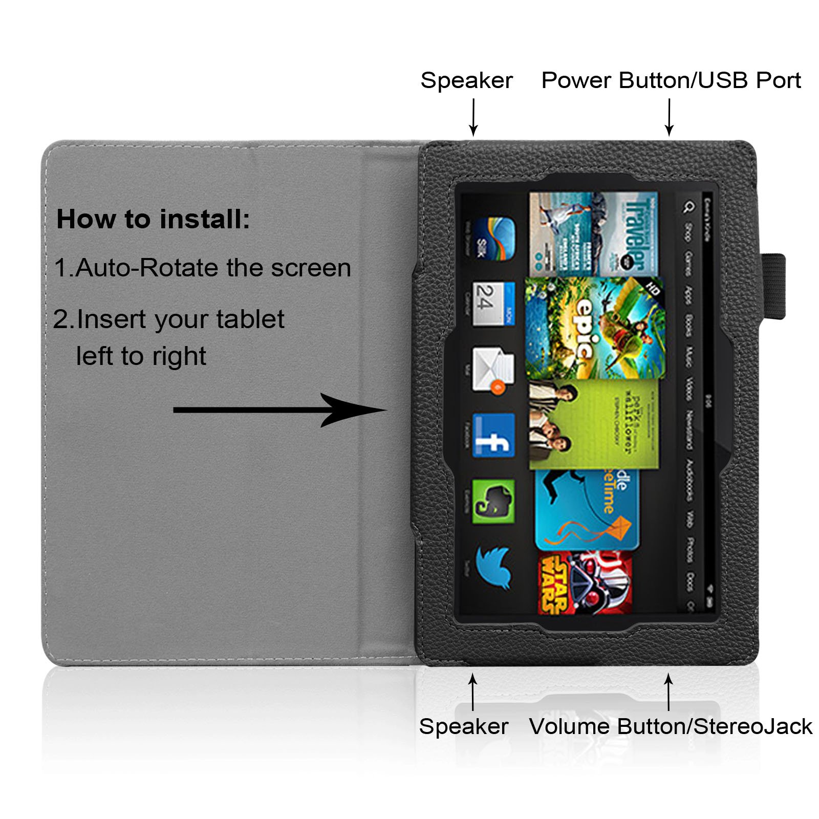 Fintie Folio Case for Kindle Fire HD 7" (2013 Old Model) - Slim Fit Folio Case with Auto Sleep/Wake Feature (Will only fit Amazon Kindle Fire HD 7, Previous Generation - 3rd), Black