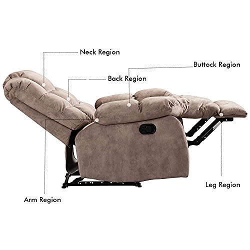 ANJHOME Single Recliner Chairs for Living Room Overstuffed Breathable Fabric Reclining Chair Manual Sofas (Apricot)