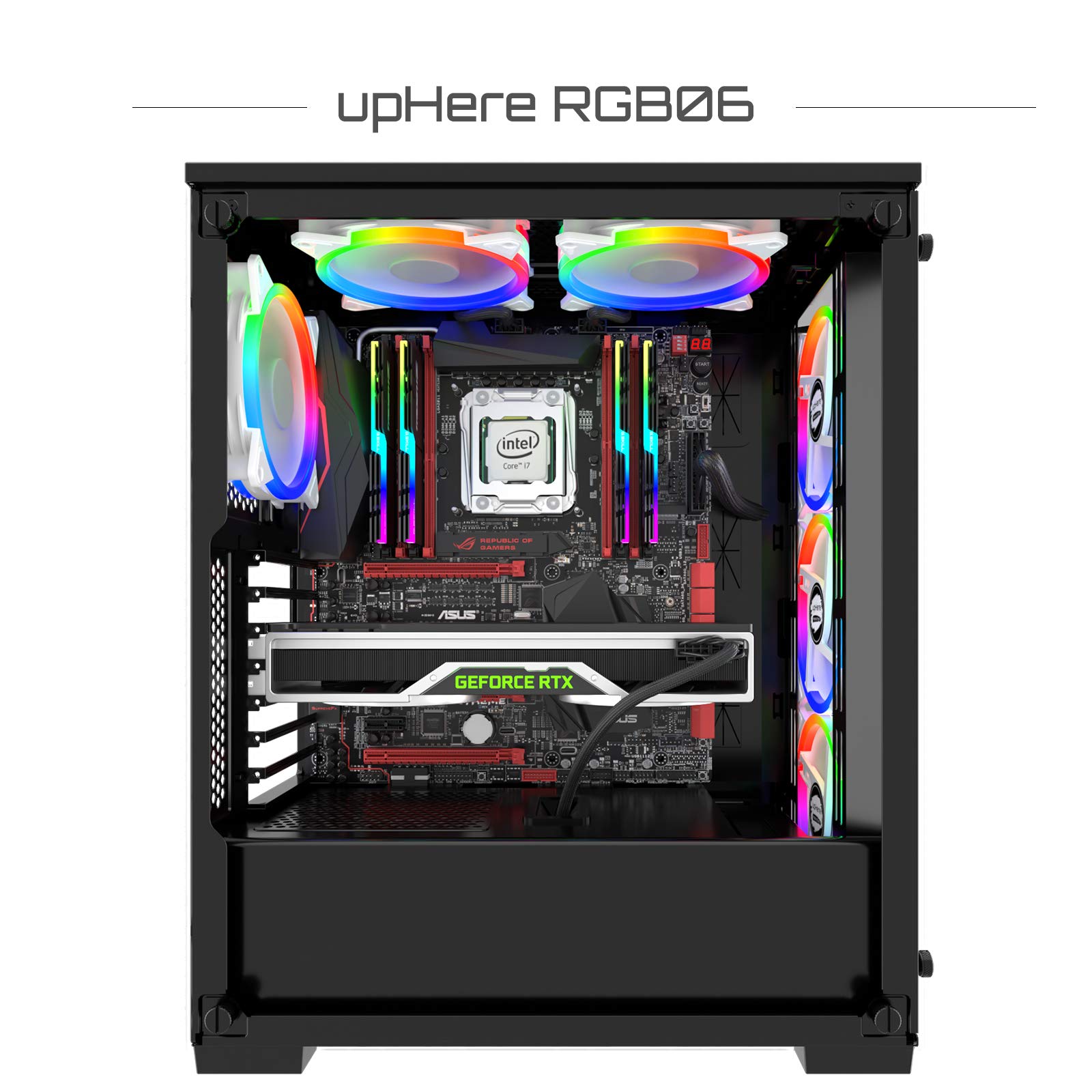 upHere 120mm RGB LED White PC Cooling Fan Ultra Quiet High Airflow for PC Cases,Computer Cooling,5 Pack,RGB06-5