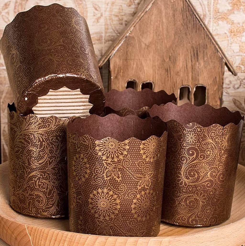 8 oz Panettone Paper Mold | 25 Pack | Easter Bread Paper Mold - Round Italian Non Stick Panettone Paper Baking Molds - Brown Design W 3.55 x H 3.35-In by SHSH trade group
