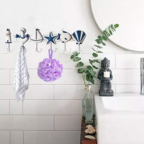 Nautical Themed Coat Hooks Wall Mounted Decorative Fish Sea Star Shell Sailboat Coat Hanger Beach Towel Holder - B