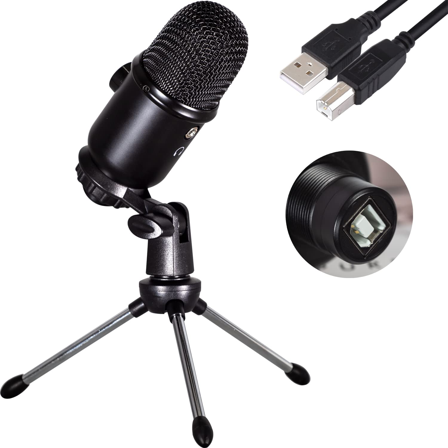 DNZPFU D Professional USB Condenser Microphone for Computer and Mac - Supercardioid Pickup Pattern, Mic Gain Control, Mic Monitoring, Ideal Recording