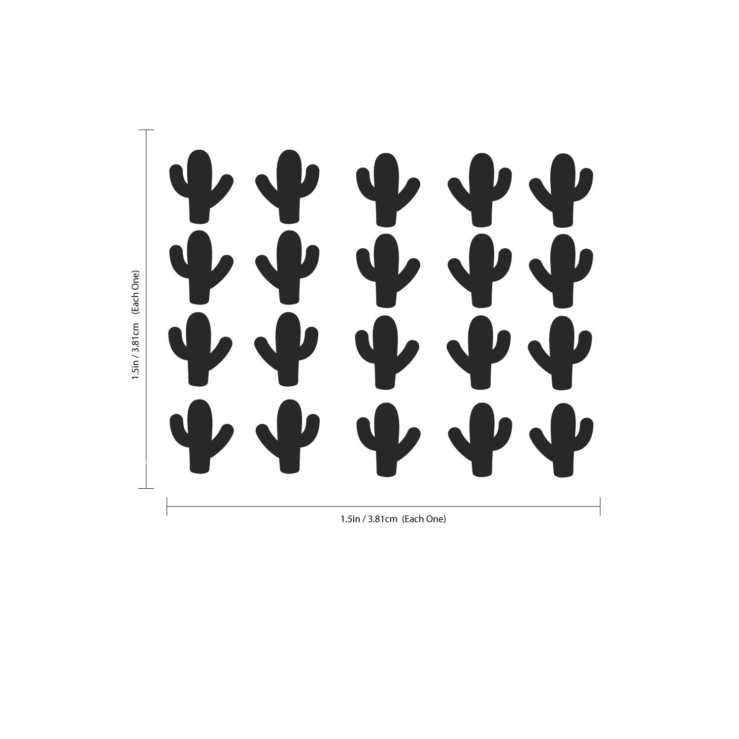 Set of 20 - Cactus Wall Decals - 1.5" x 1.5" Each - Bedroom Wall Art Vinyl Stickers - Apartment Vinyl Decal - Kids Room Vinyl Wall Stickers - Wild West Cactus Wall Pattern Decals