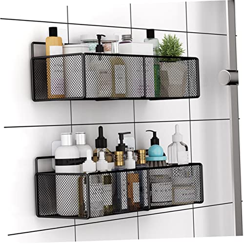Alipis 1 set of Kitchen Necessities Black Sundries Bathroom Household Shower Wire Bin Toiletry Organizer Wall Rustproof Iron Mount Caddy Hanging Rack Shelf Wall- Storage Sorting Racks