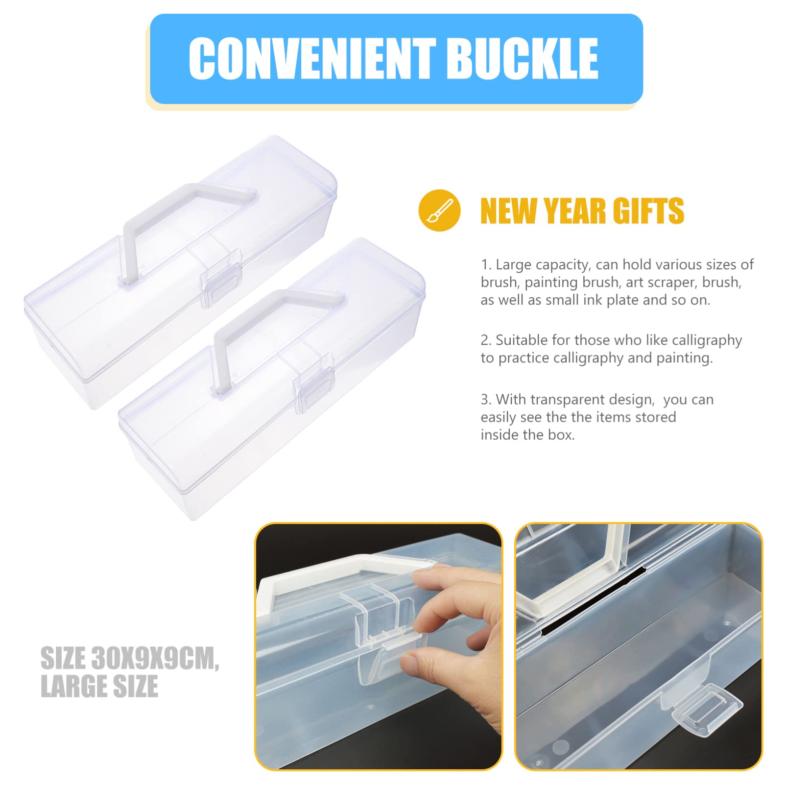 VICASKY Plastic Storage Box, 2pcs Clear Organizer Container with Handle, Multipurpose Storage for First Aid, Sewing, Painting Arts Tools