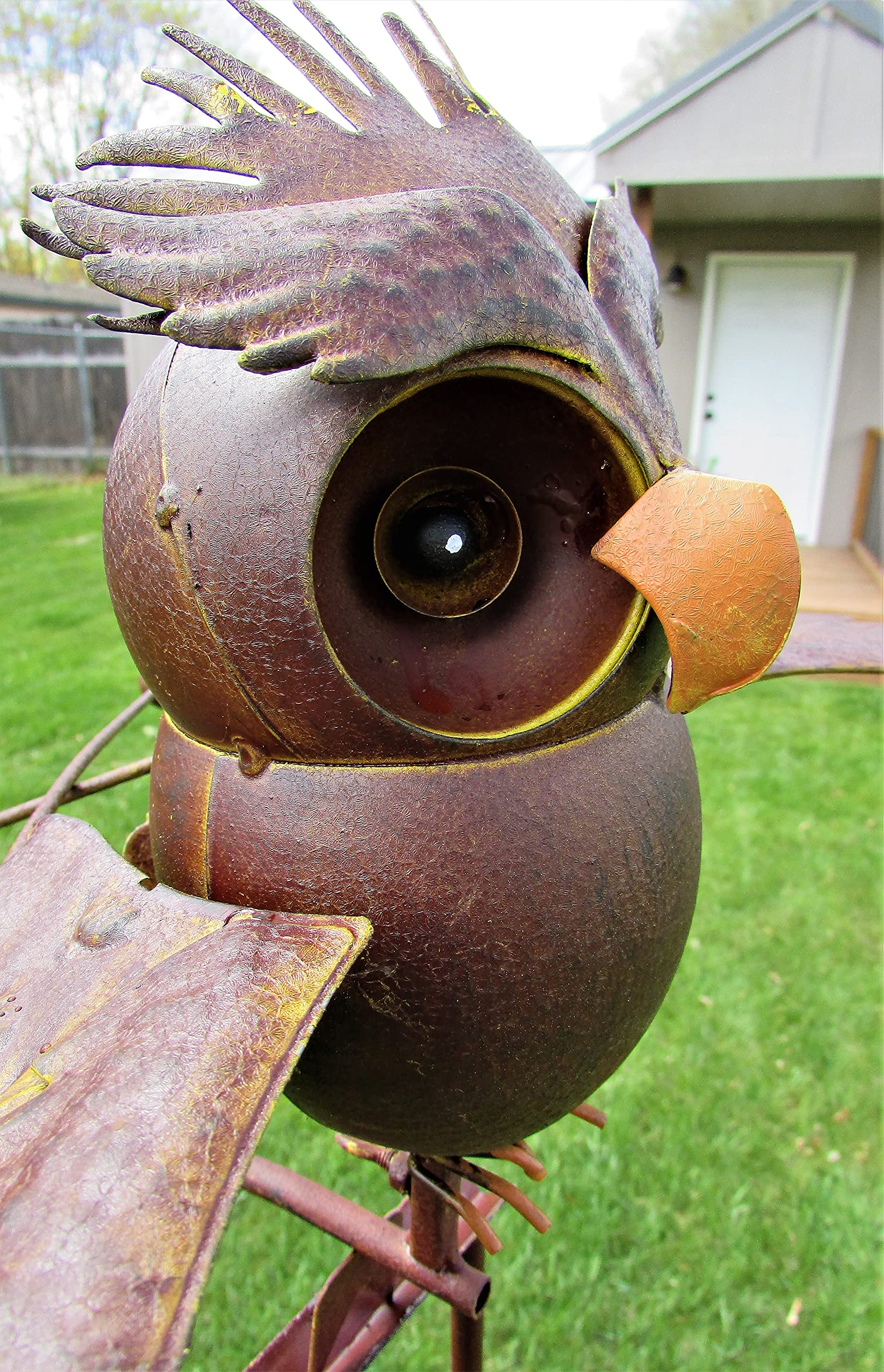 Big Sky Antiques Wing Flapping Kinetic Metal Brown Owl Yard Stake Rocking Wind Spinner Whirly-Gig Garden Art,Multicolor,21.5x 12.5x 55inch