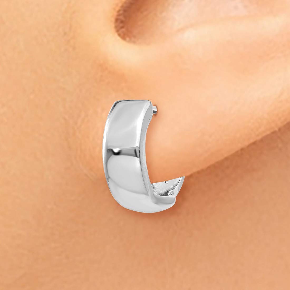 4mm Polished Hinged Hoop Huggie Earrings in Real 14k White Gold 12 mm