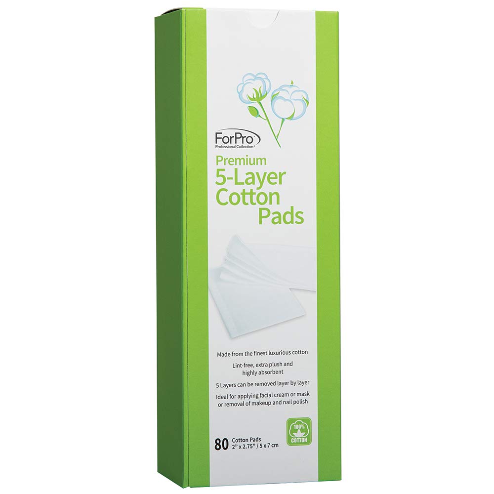 ForPro Professional Collection Premium 5-Layer 100% Cotton Pads for Cosmetic Application and Product Removal, 2" x 2.75", White, 80-Count (Pack of 6)