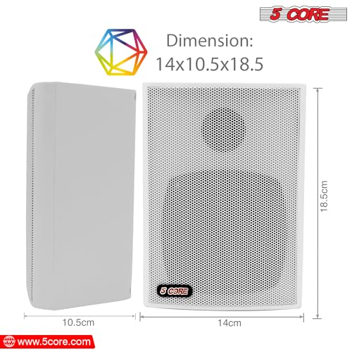 5 CORE Outdoor Speakers Stereo in Wall Speaker 100W Peak Passive Outside Surface Mount Wired Waterproof Patio House Garage Indoor Exterior Audio System Out Door Bocinas Para Casa - 13T WH 1PK