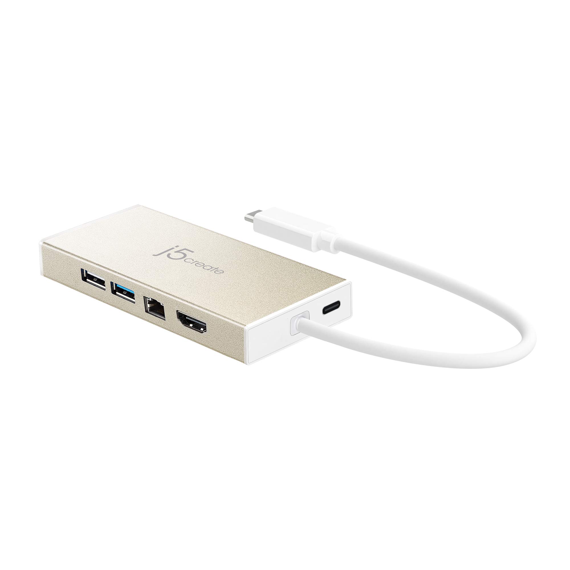 j5create USB-C 3.1 Mini Hub- USB 3.1/3.0/2.0| HDMI 1920 x 1200 @ 60 Hz/VGA 1920 x 1200 @ 60 Hz | Gigabit Ethernet | Compatible with USB C Devices