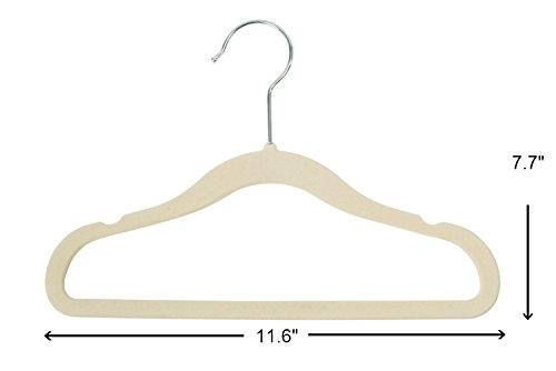 Finnhomy Non-Slip Clothes Hanger for Baby and Kids 30-Pack Velvet Hangers with 10 Finger Clips,Beige