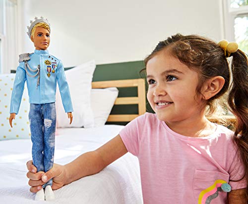 Barbie Princess Adventure Prince Ken Doll (12-inch) Wearing Jacket, Jeans and Crown, Makes a Great Gift for 3 to 7 Year Olds