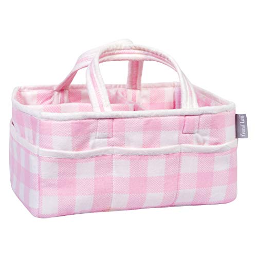 Pink Buffalo Check Storage Caddy-Buffalo Check Body, Handles and Lining, Pink and White Buffalo Check with White Trim, Two Handles, 12 in x 6 in x 8 in