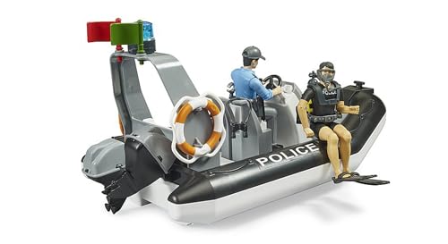 Bruder 62733 bworld Police Boat with Rotating Beacon Light, 2 Figures and Accessories