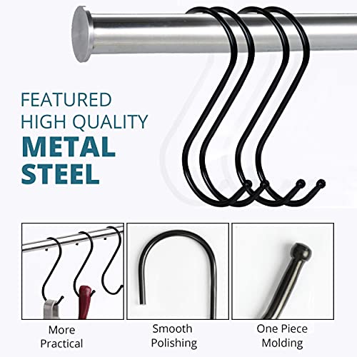 Remzly 30 Pack S Hooks for Hanging 3.5 Inch | Heavy Duty Carbon Steel Hangers for Kitchen Utensils, Plants, Pot, Pan, Cups, Towels β Black