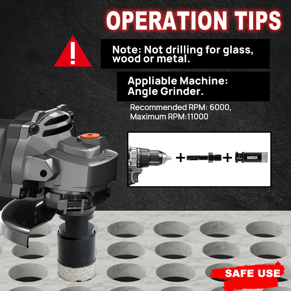 DT-DIATOOL Tile Hole Saw Kit Diamond Core Drill Bits Kit 19/28/35/45/51mm with Diamond Finger Bit 20mm and 2 Adapters for Porcelain Tile Ceramic Marble Granite Diamond Hole Saw Kit