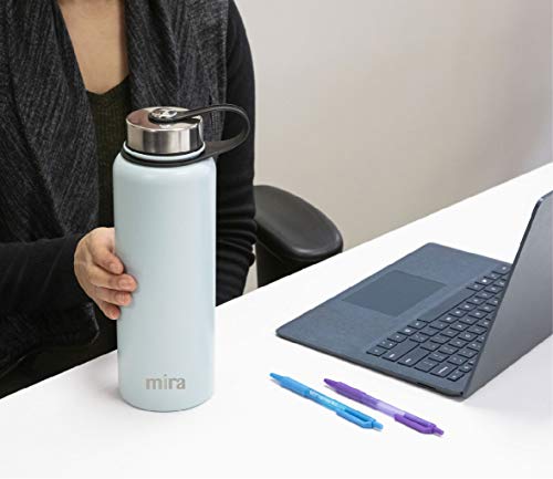 MIRA 40 oz Stainless Steel Vacuum Insulated Wide Mouth Water Bottle - Thermos Keeps Cold for 24 hours, Hot for 12 hours - Double Walled Hydro Travel Flask - Pearl Blue