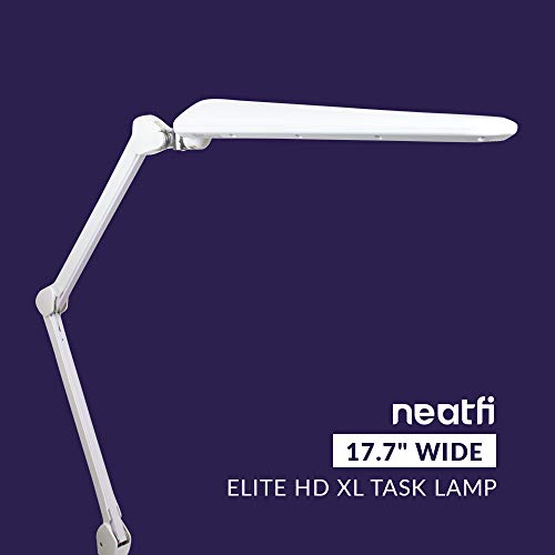 Neatfi Elite HD XL Task Lamp with Clamp, 90PCS SMD LED, 6000β7000K, Super Bright Desk Lamp, Eye-Caring, Non-Polar Dimming (17 Inches, White)