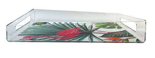 Idea Design Studio Clear Acrylic Animal Print Decorative Serving Tray (Flamingo, Large, 15.75 x 12 x 2.5 Inches)