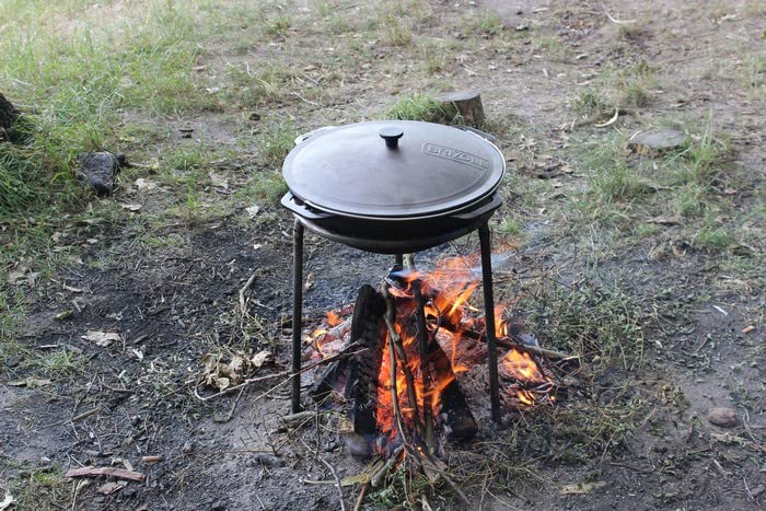 BRIZOLL Cast Iron Uzbek Kazan Dutch Oven Pot with Lid 10.5 qt. (10 L) Asian Cauldron Camping Wok Cooking Kitchen