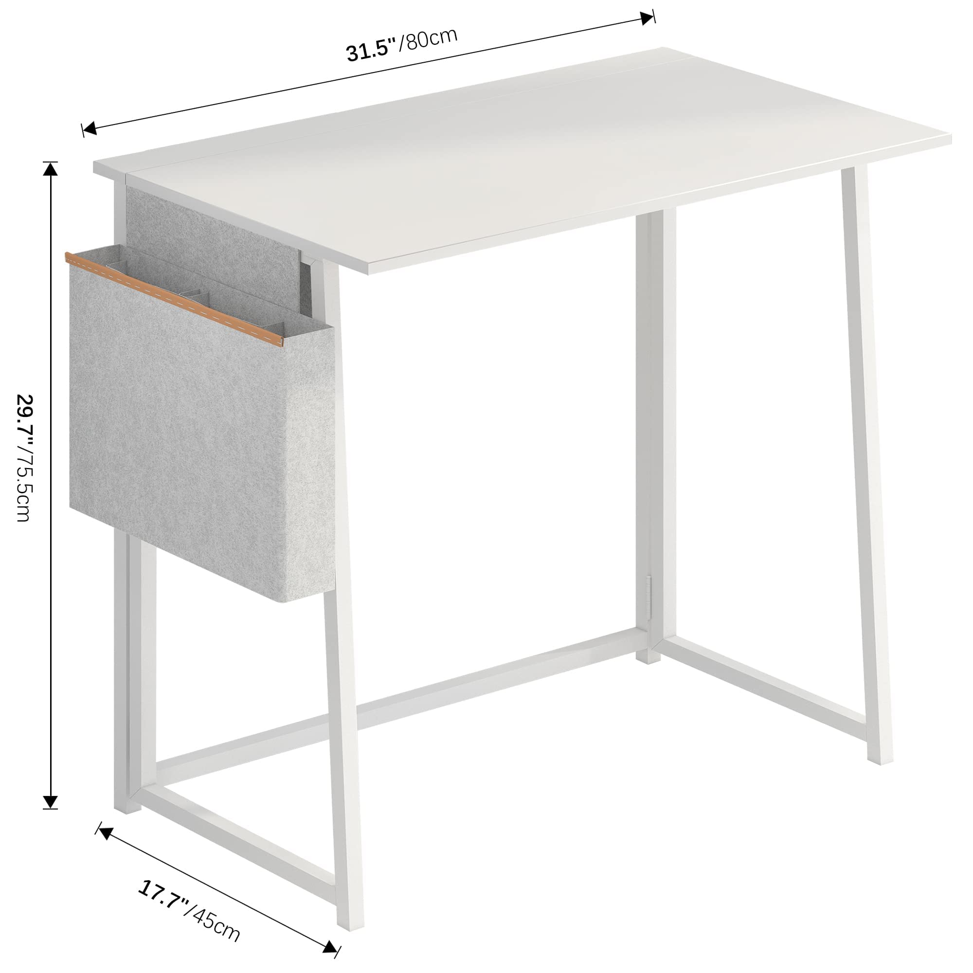 4NM 31.5" Small Desk with Storage Bag, Simple Assembly Folding Computer Desk Home Office Desk Study Writing Table for Small Space Offices - All Black
