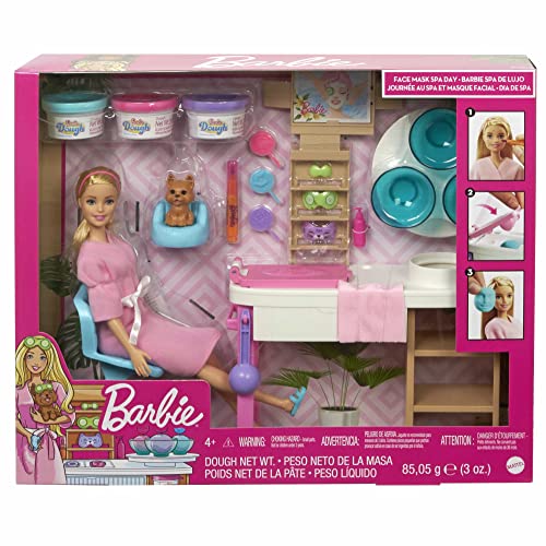 Barbie Spa Day Toy Playset with Blonde Doll & 10+ Accessories Including Puppy, Spa Station, Face Mask Mold & Dough