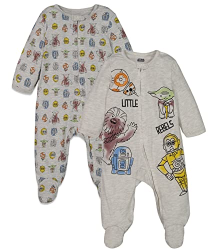 STAR WARS Baby Boys 2 Pack Sleep N' Play Footies Chewbacca Yoda R2-D2 3-6 Months