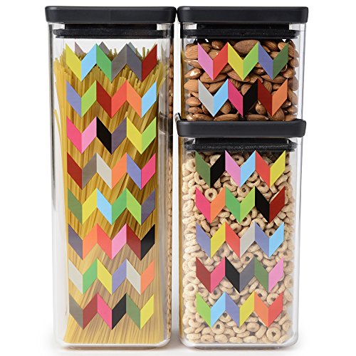 French Bull Ziggy Plastic BPA Free Leak-Proof Cereal and Dry Food Storage Container with Lid-Pantry, Kitchen, Snacks, Airtight, Stackable, Organization, 3 Piece Set