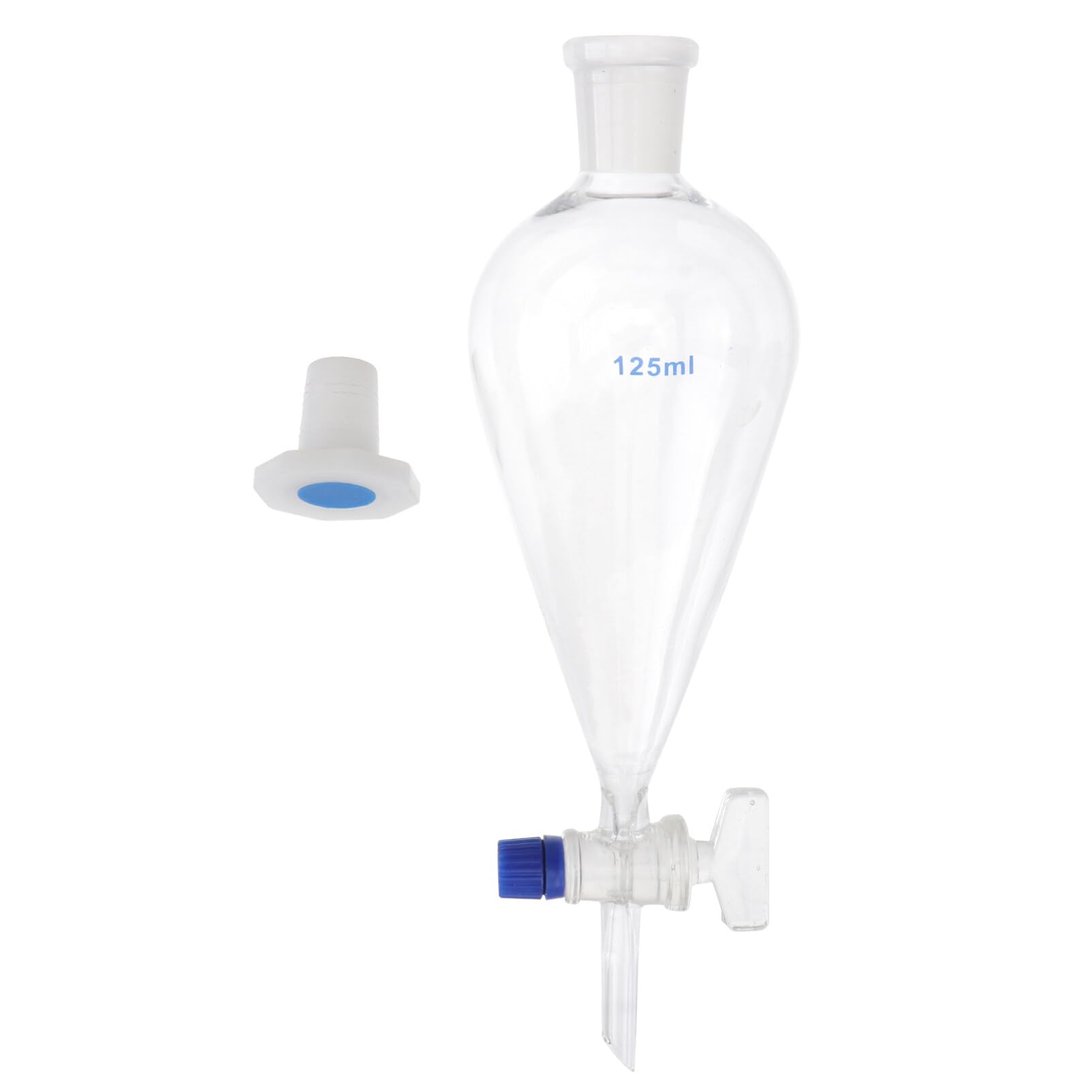 Separatory Funnel Pear Funnels, 125ml Thickened Glass Separating Funnel, Leak-Proof Screw Cap, Stopcock Style and Logo Color Random, Lab Glassware