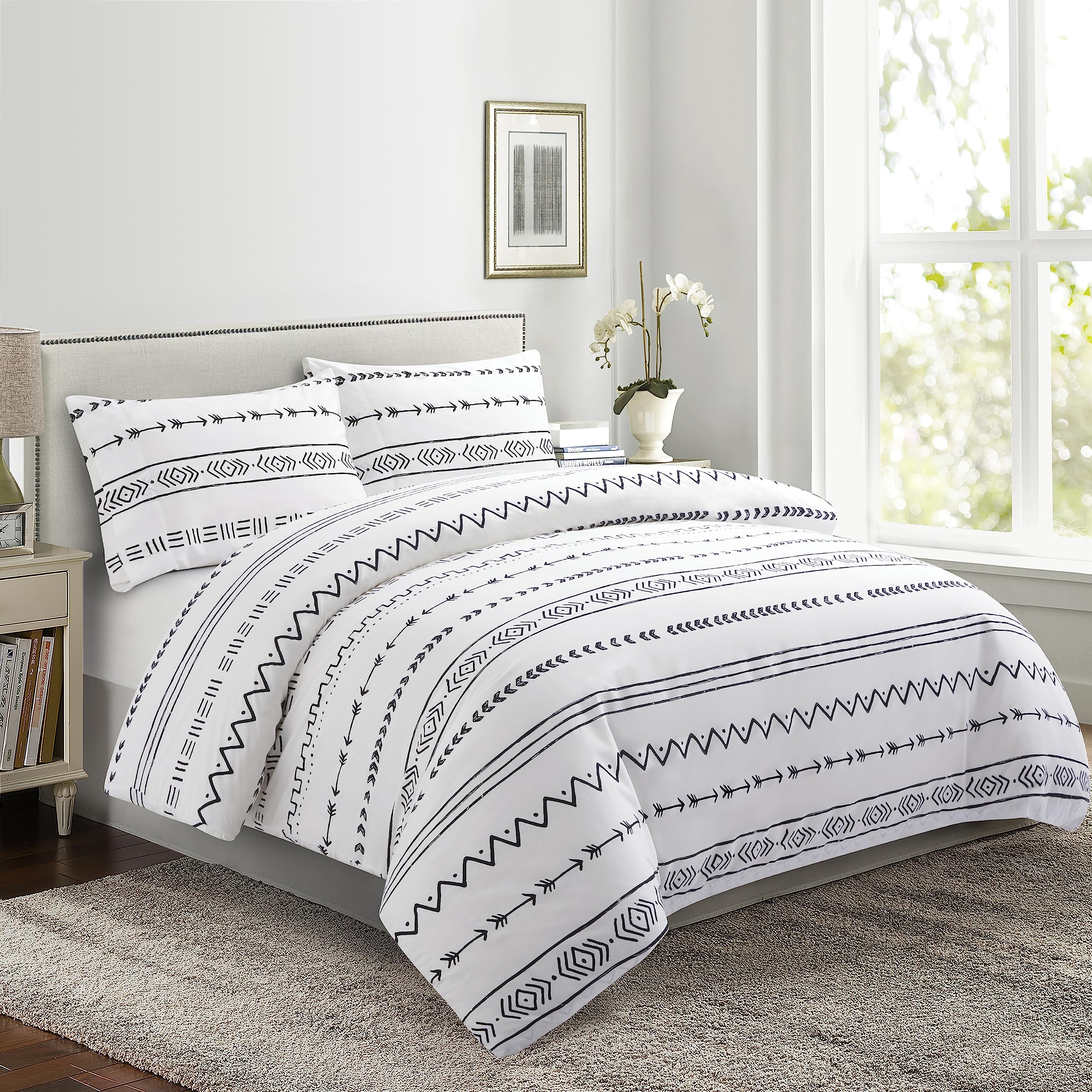 Marina Decoration Ultra Soft Silky Zipper Rich Printed Rayon Derived from Bamboo All Season 2 Pieces Duvet Cover Set with 1 Pillowcase, Simplify Modern Geometric Pattern Twin/Single Size