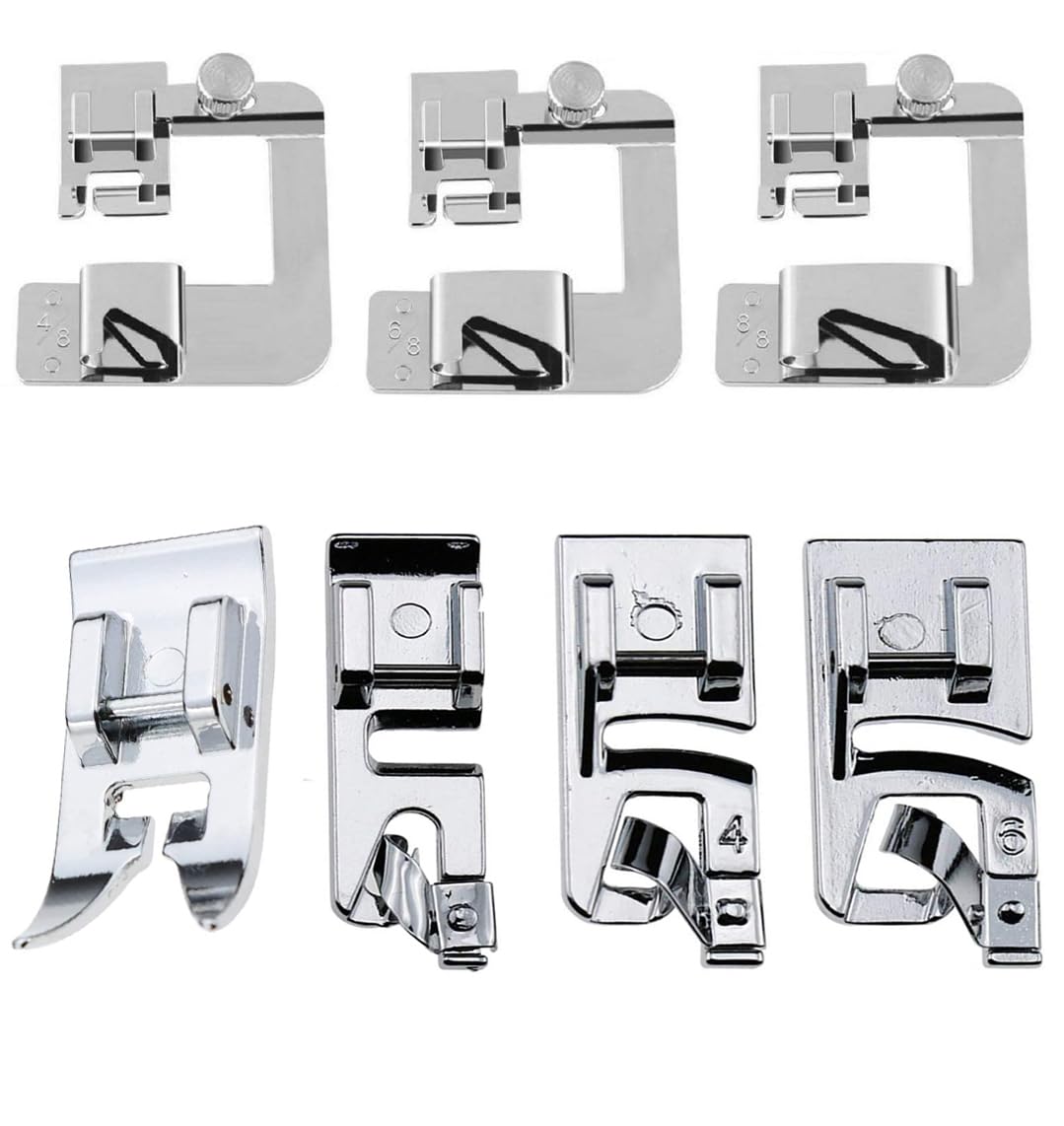 7PCS Sewing Presser Foot Kit Includes 6PCS Rolled Hem Presser Foot and 1PCS Universal General Purpose Zig Zag Foot for Most Low Shank Snap-On Singer, Brother, Babylock, Janome Sewing Machines