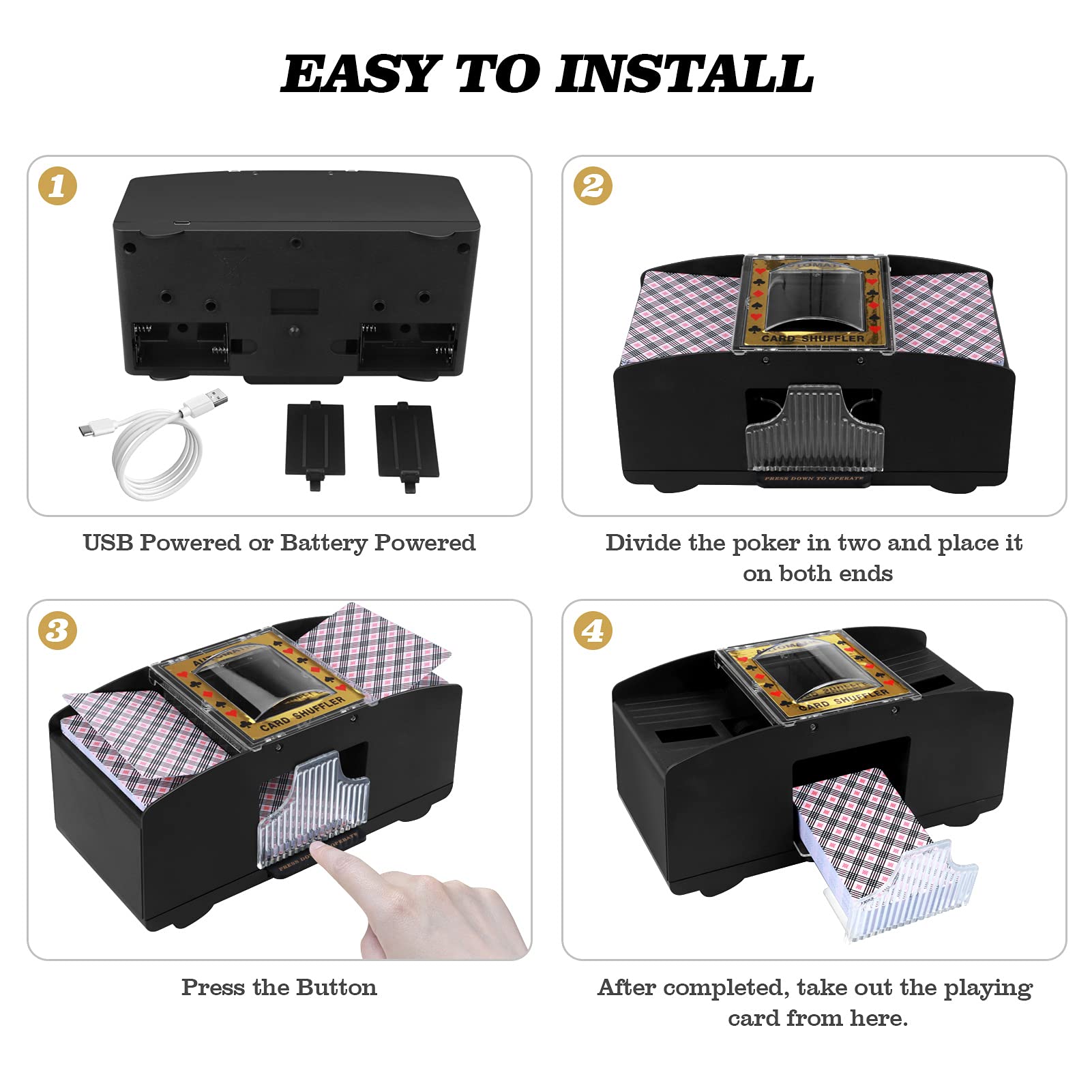 Diolusus Automatic Card Shufler, Electronic Casino Poker Card Shuffling Machine,2 Deck Poker Card Shuffling Machine Battery, Card Playing Tool for Home Party with USB Line (1-2 Decks)