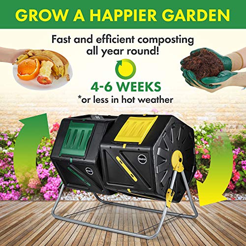 Miracle-Gro Large Dual Chamber Compost Tumbler β Easy-Turn, Fast-Working System β All-Season, Heavy-Duty, High Volume Composter with 2 Sliding Doors - (2 β 27.7gallon /105 Liter), Black