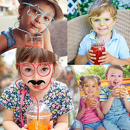 8PCS Silly Straw Glasses, Reusable Fun Loop Drinking Straw Eye Glasses, Novelty Eyeglasses Straw for Party Annual Meeting Parties Birthday (4 Colors Star)