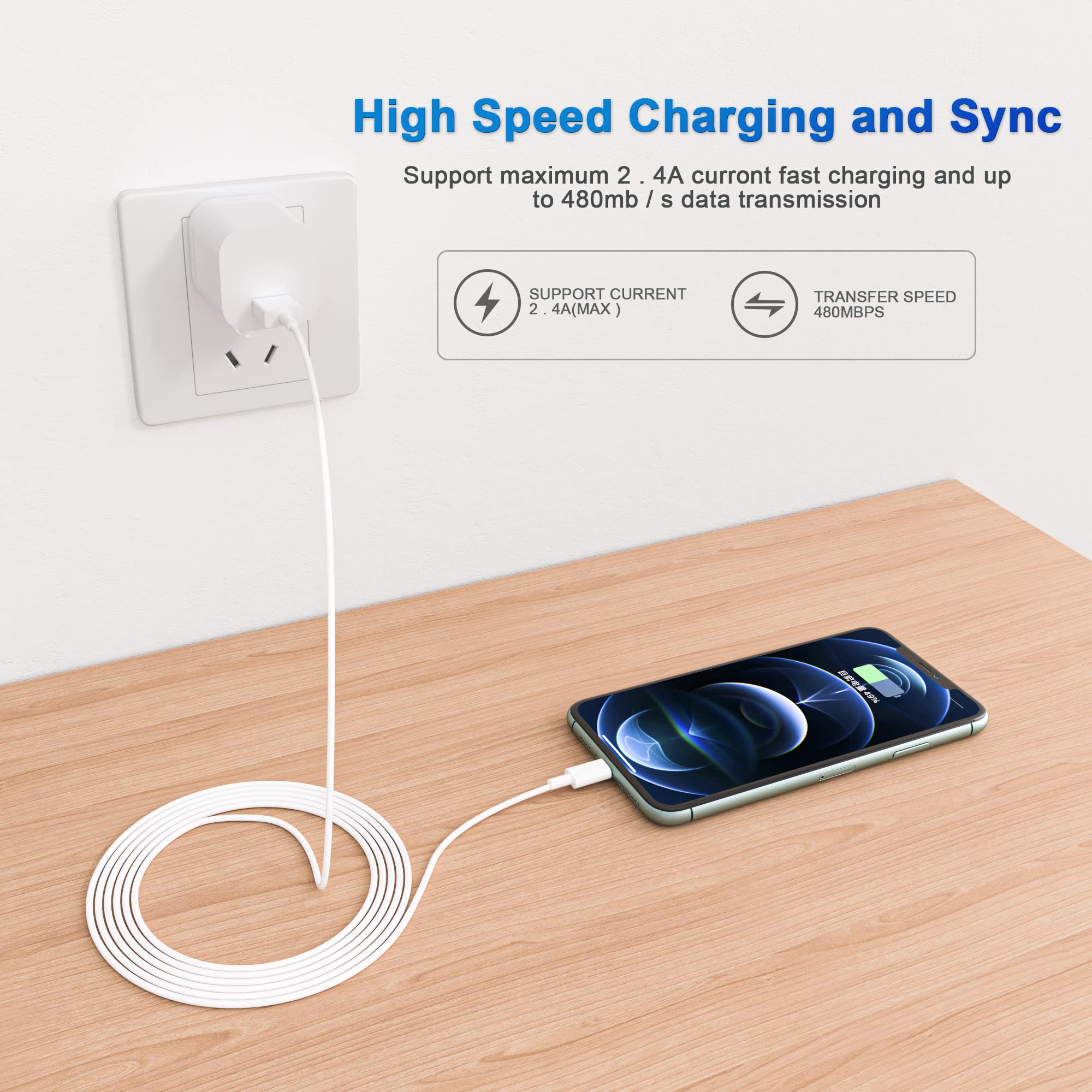 4Pack Apple MFi Certified iPhone Charger Cord 6ft,Apple Lightning to USB Cable, 6 Feet Long Apple Fast Charging for iPhone 13/12/11/11Pro/11Max/ X/XS/XR/XS Max/8/7/6