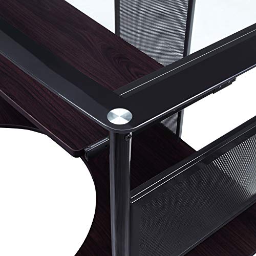 OSP Home Furnishings Vision Glass Multi-Media Home Office Rolling Desk, Black
