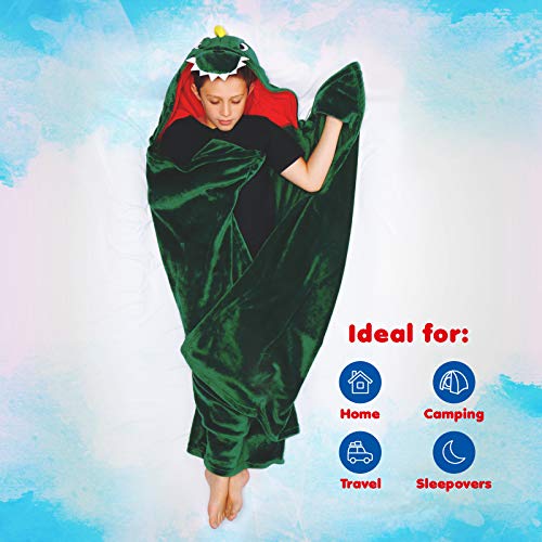 Silver Lilly Dinosaur Wearable Hooded Blanket - Soft Fleece Animal Wrap Around Dress-Up Costume Throw Blanket Cloak for Kids