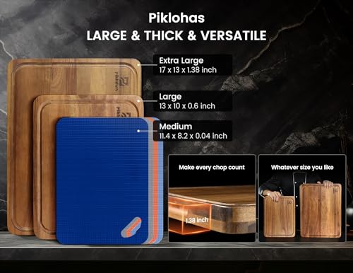 Acacia Wood Cutting Boards Large Set of 7, Charcuterie Chopping Board for Kitchen with Holder, Plastic Serving Board Mats, Juice Groove, Reversible Butcher Block for Meat Cheese Bread