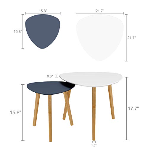 BAMEOS Bamboo Nesting Triangle End Table,Set of 2 Coffee Table Modern Minimalist Side Table for Living Room, Balcony in White & Grey