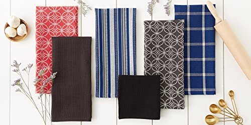 DII Assorted Woven Kitchen Set, Dishtowel, 18x28, Dishcloth, 13x13, Nautical Blue, 5 Piece