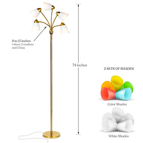 Brightech Medusa LED Floor Lamp β Multi-Head Dimmable Floor Lamp for Living Rooms & Offices β Tall Lamp with Interchangeable Shades, Adjustable Standing Lamp for Bedroom Reading β Brass/Gold