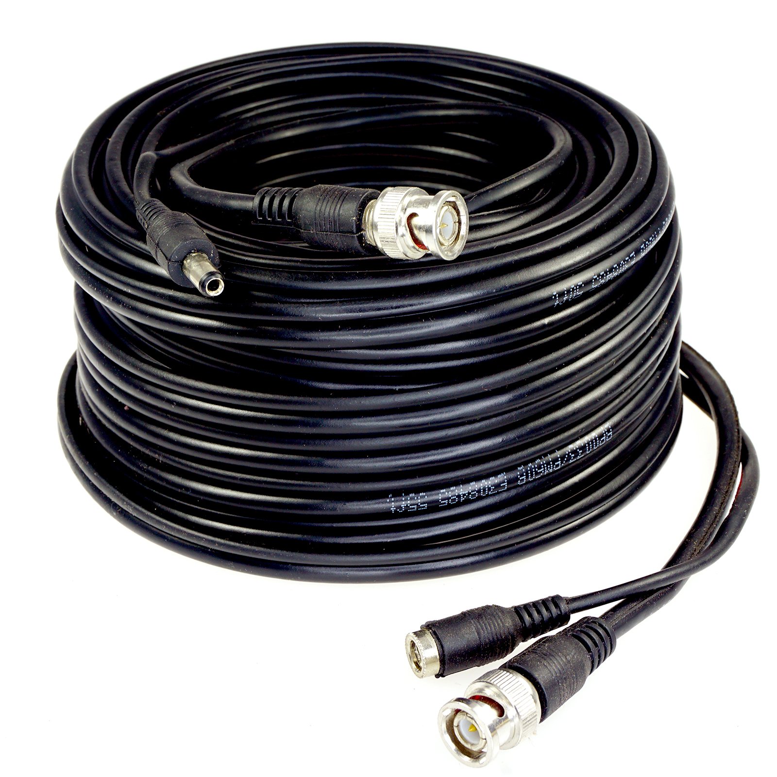 Five Star Cable RG59 Siamese Combo Cable Patch RG59 Video + 18/2 Power for TVI, CVI, AHD and HD-SDI CCTV Camera System with BNC connectors and 2.1mm Power Jack (100 Ft, Black)