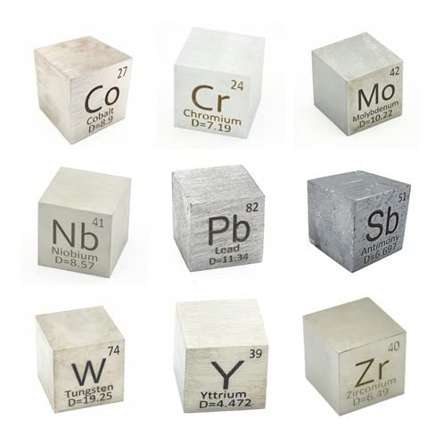 9 Density Cubes for Chemistry Study 0.39" Metal Cube with Density Weight for Periodic Table Collection and Education Co Cr Mo Nb Pb Zr W Y Pb