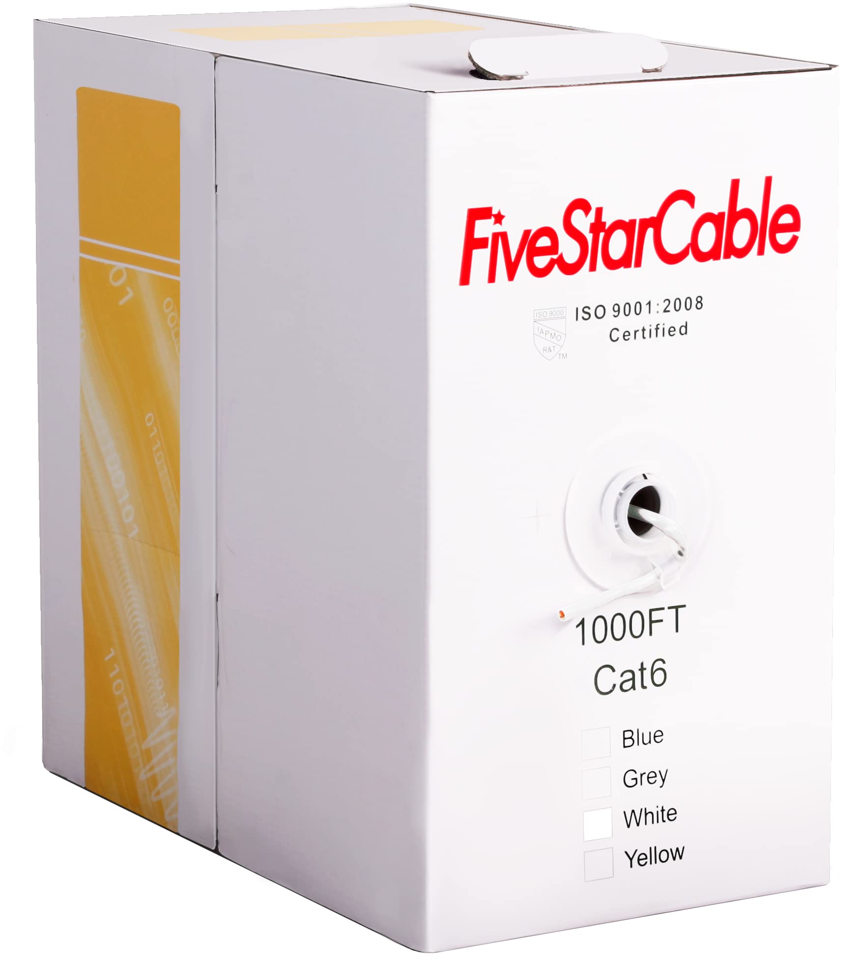 Five Star Cable Cat6 23AWG 1000 Ft UTP Bulk LAN Internet PVC Wire 4 Twisted Pair Category 6 Ethernet White Color Cable