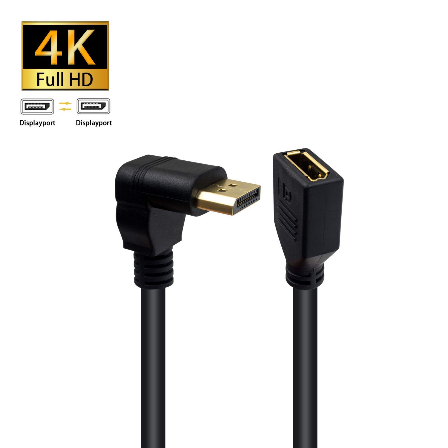 Poyiccot Displayport Extension Cable, 90 Degree Displayport Extender Up Angle Displayport Male to Female DP to DP Extension Adapter Cable Gold Plated 30 CM/12inch
