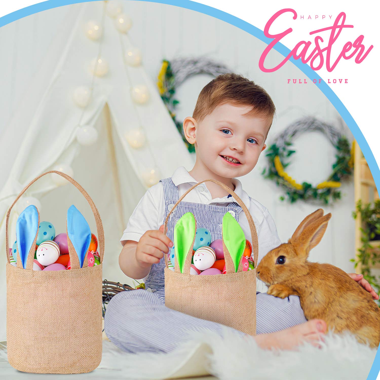 4pack Huge Easter Bunny Bags Easter Kids Gift Basket Bunny Ear Tote Bags for Easter Party