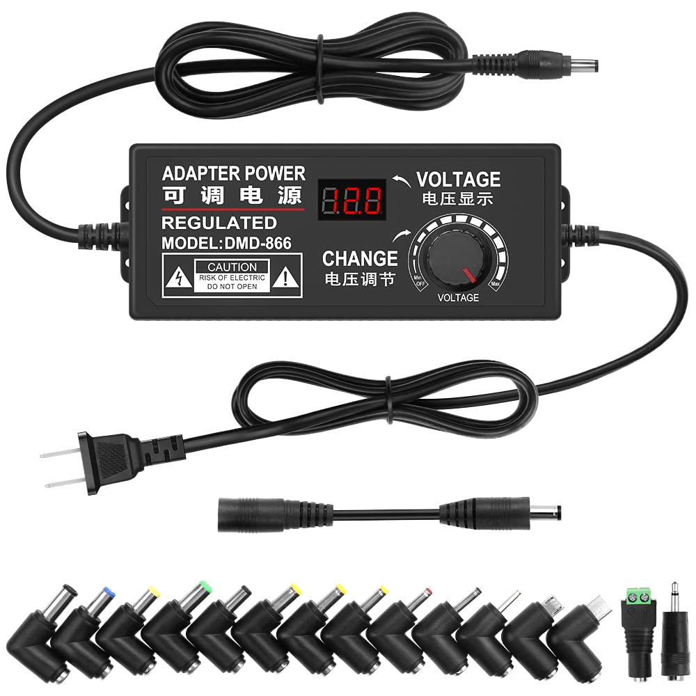Arkare Universal Power Supply 120W AC Adapter Adjustable Power Adapter 4.5V 5V 9V 12V 10A 8A 6A 5A 3A 1A AC/DC AC 100-240V to DC 4~12V Multi Voltage Switching with 15 Tips & Polarity Converter