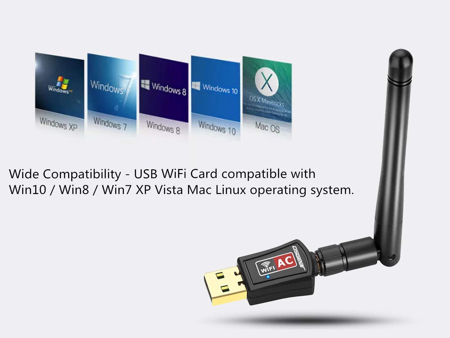 OSGEAR USB WiFi Adapter 600Mbps Wireless Card Network Dongle for PC Laptop Desktop with High Gain 5dBi Antenna Dual Band 802.11a 2.4GHz 150Mbps 5GHz 433Mbps Supports Win10 8 7 XP Vista Mac OS Linux